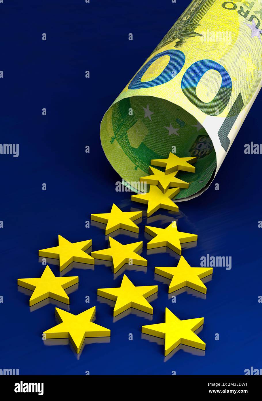 EU stars slide through 100 Euro note, portrait format Stock Photo - Alamy