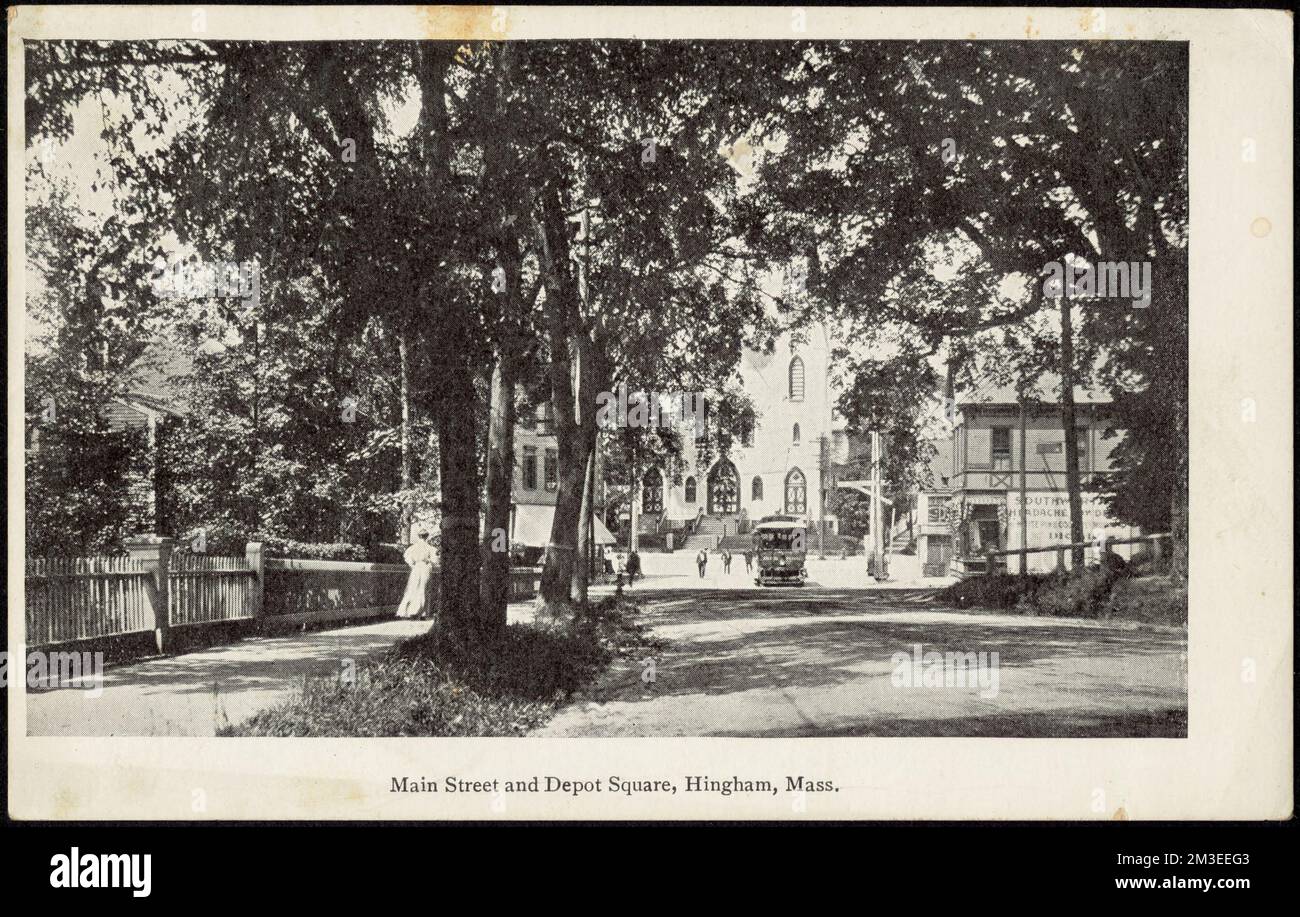 Main Street and Depot Square, Hingham, Mass. , Plazas, Street railroads ...