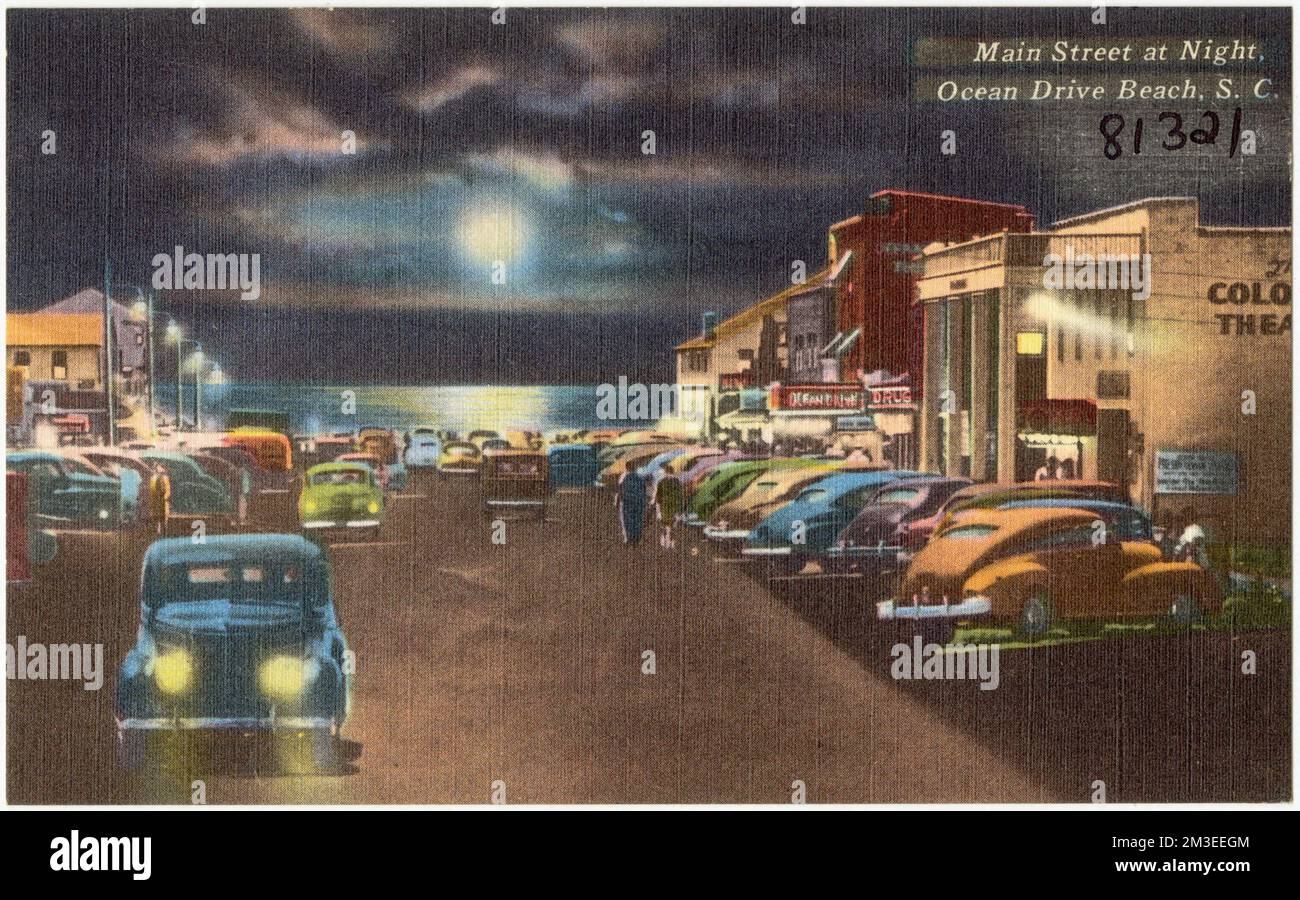 Main Street at night, Ocean Drive Beach, S. C. , Cities & towns ...