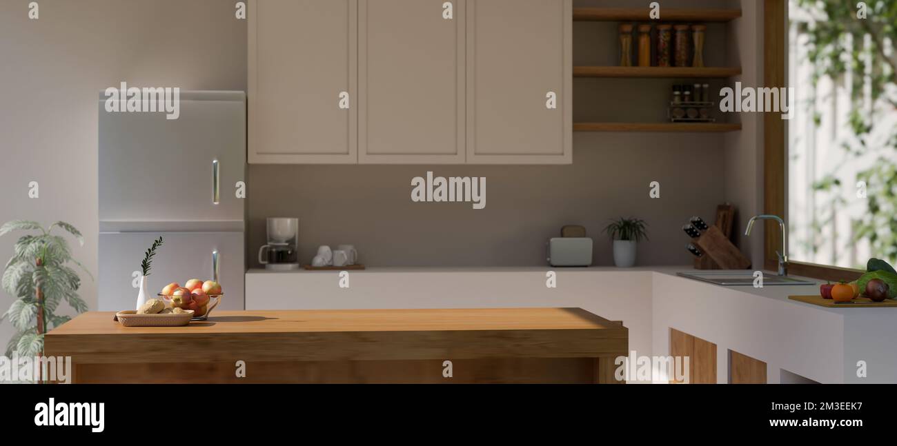 Minimal Scandinavian home kitchen room interior design with white ...