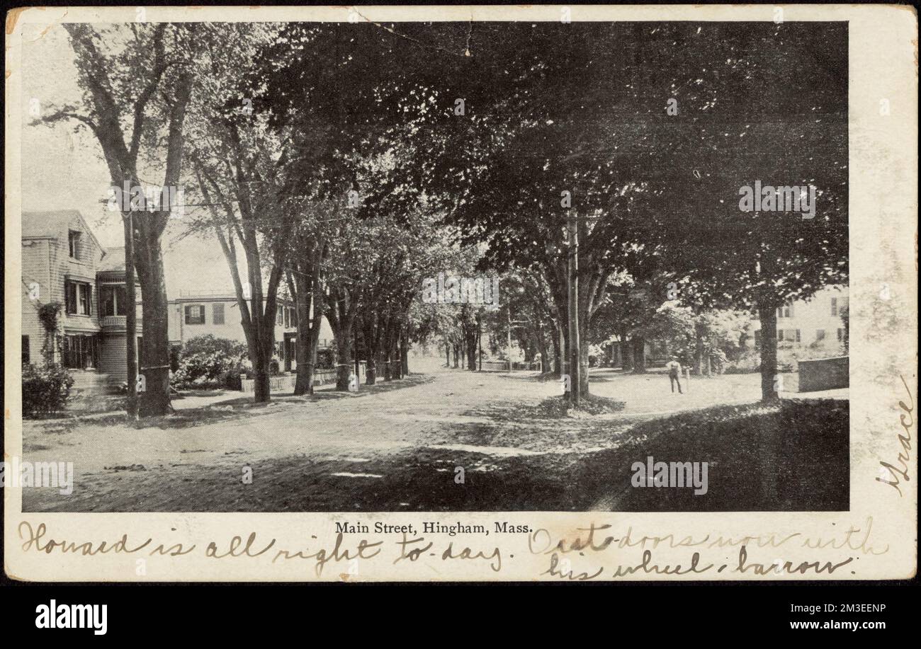 Main Street, Hingham, Mass. , Houses, Trees. Hingham Public Library ...