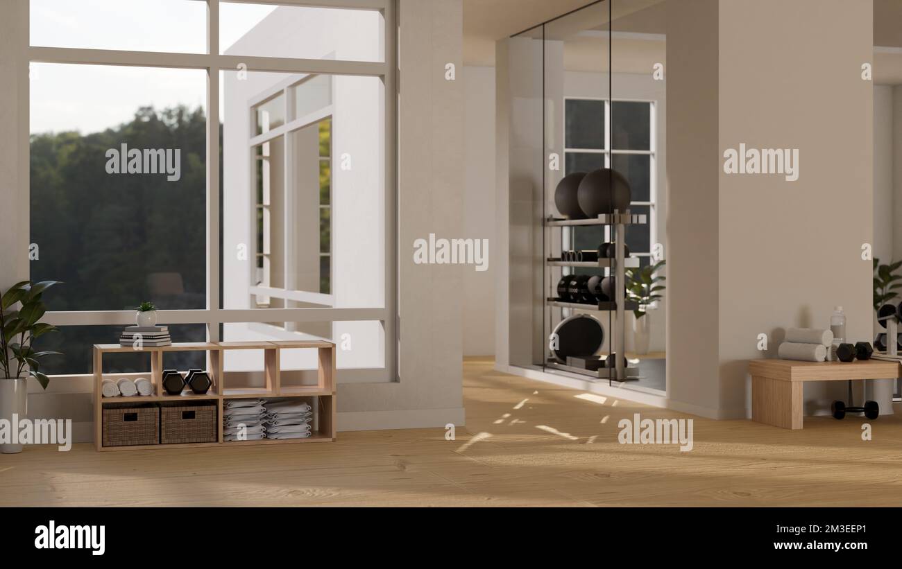 Modern comfortable fitness room in the apartment building, condominium ...