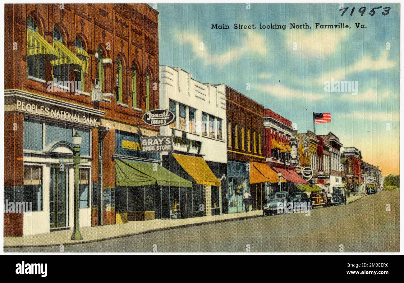 Main Street, looking north, Farmville, Va. , Cities & towns, Tichnor ...