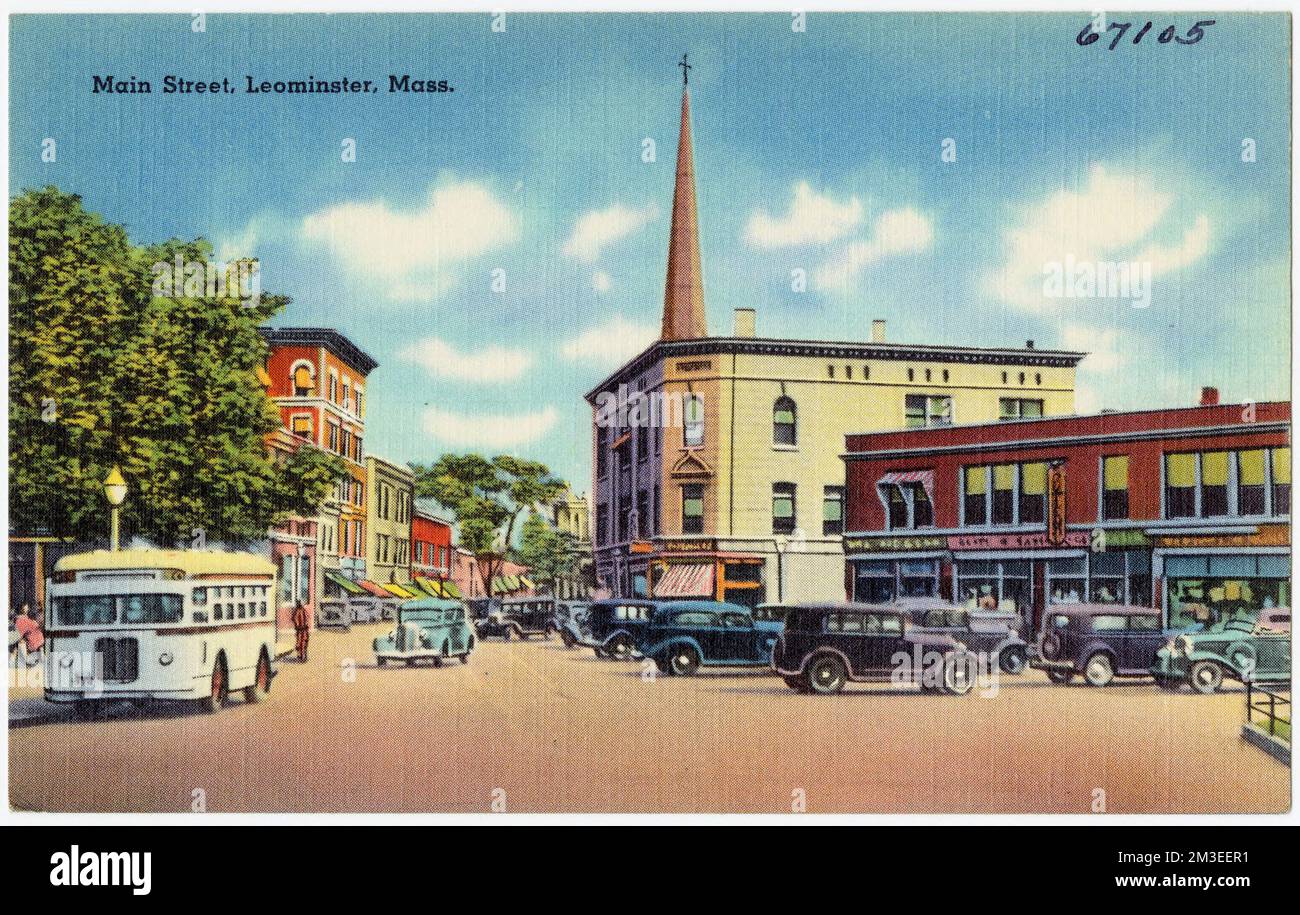 Main Street, Leominster, Mass. , Cities & towns, Tichnor Brothers ...