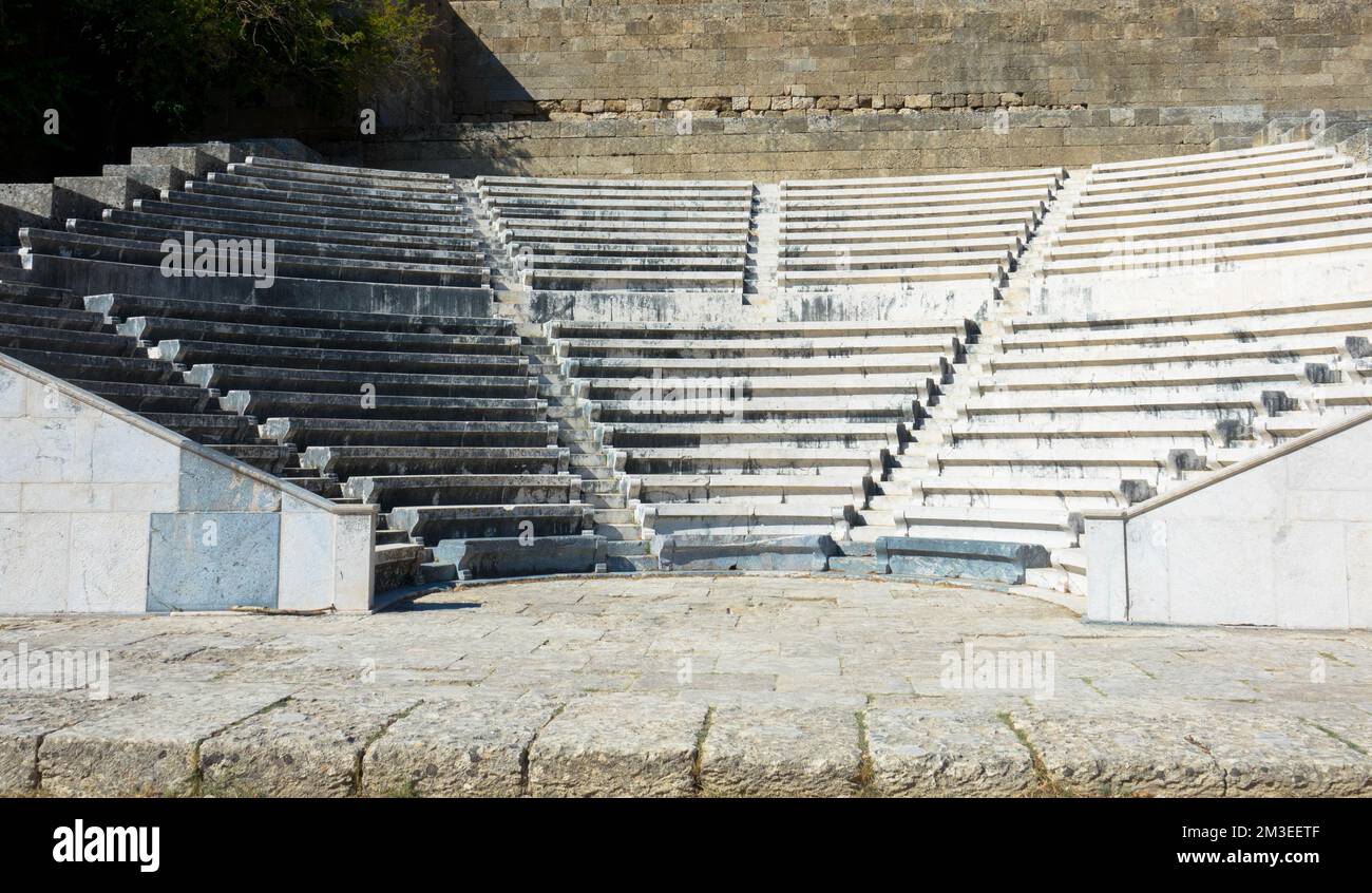 Odeon a classic greek open-air theatre. Old theater with marble seats ...