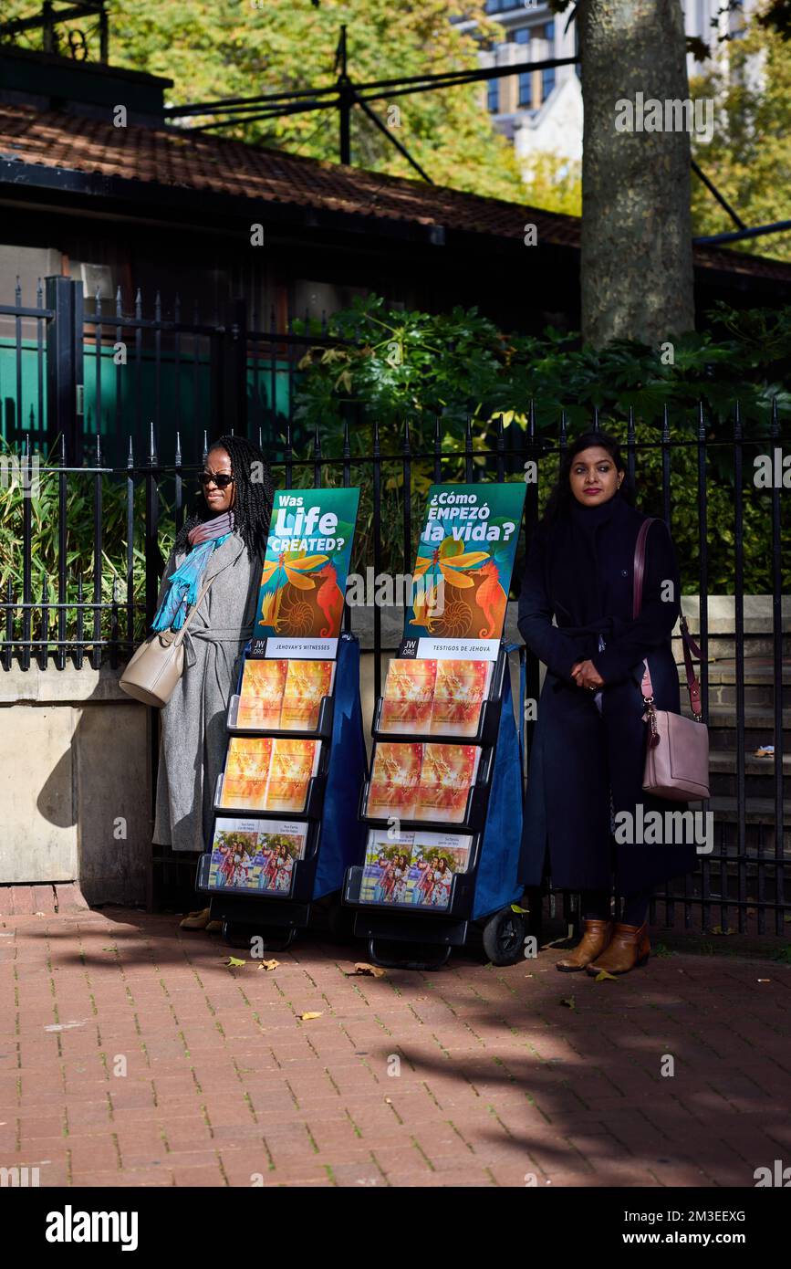 Jehovah's Witnesses with magazine stands; London, UK Stock Photo - Alamy