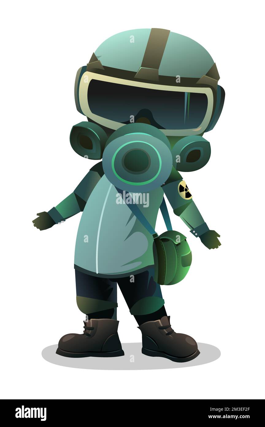 Man in gas mask doubts not knowing. Character in chemical protection ...