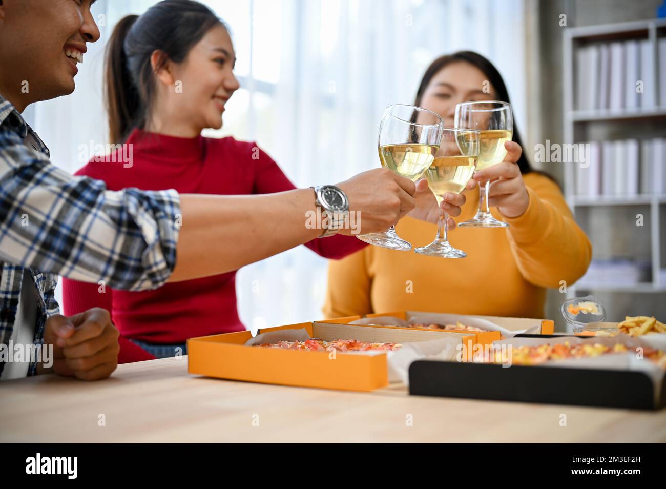 Group of Asian friends having party at home, celebrating, birthday ...