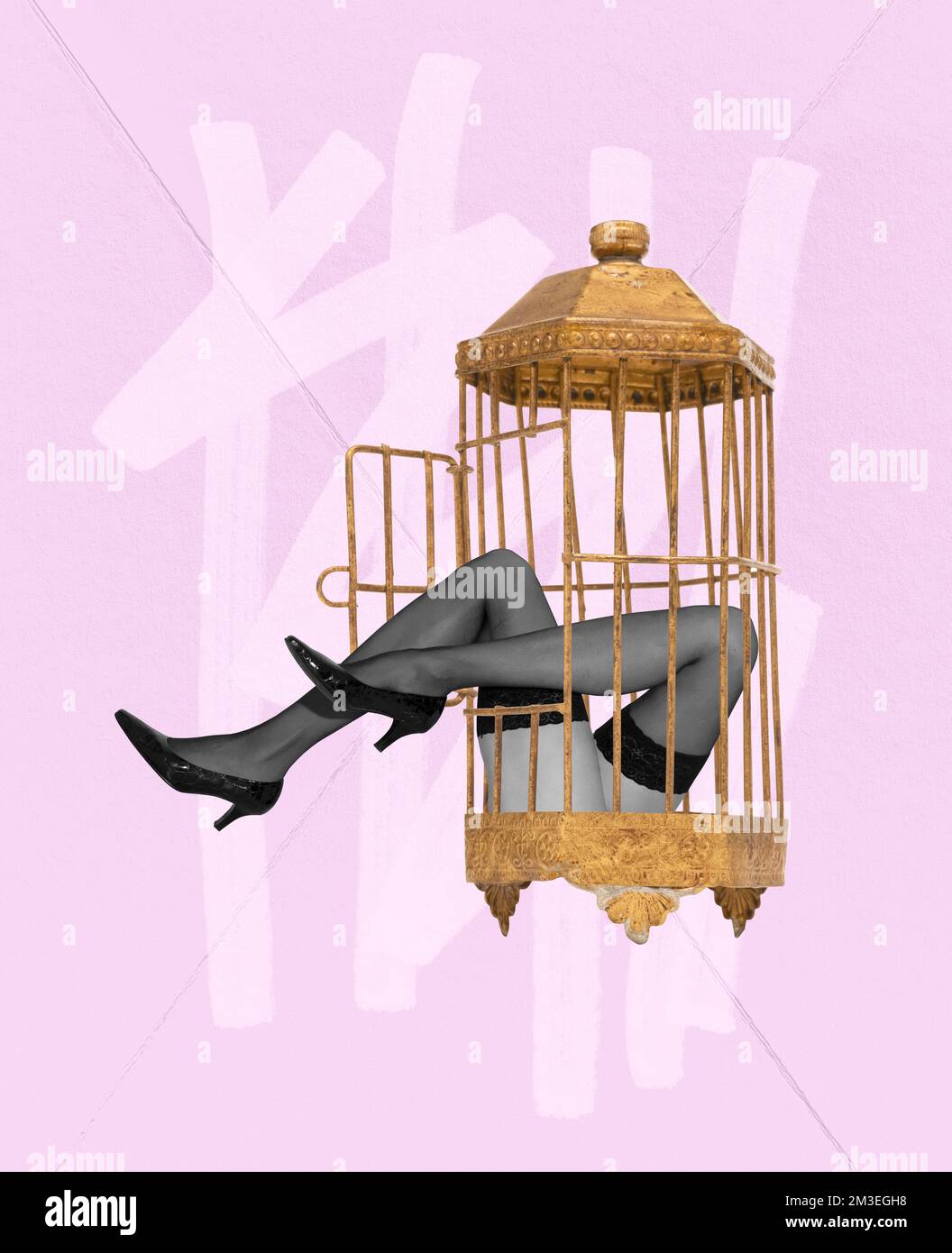 Contemporary art collage. Creative design. Female legs sticking out ...