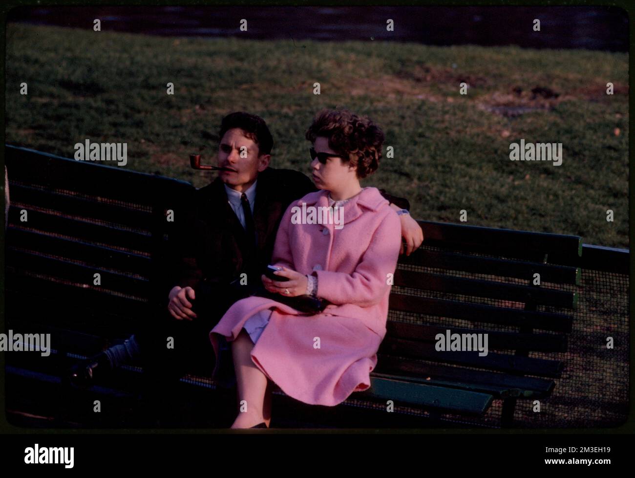 Man and woman sitting on a bench, Boston Public Garden , Pipes Smoking ...