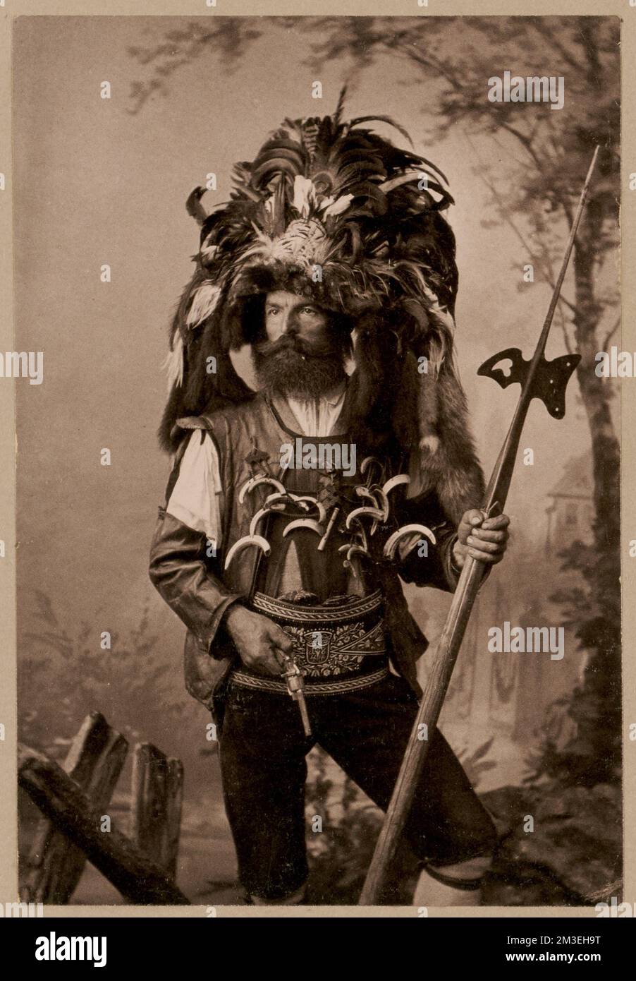 Man in ornate headdress carrying halberd and pistol , Headdresses, Axes ...