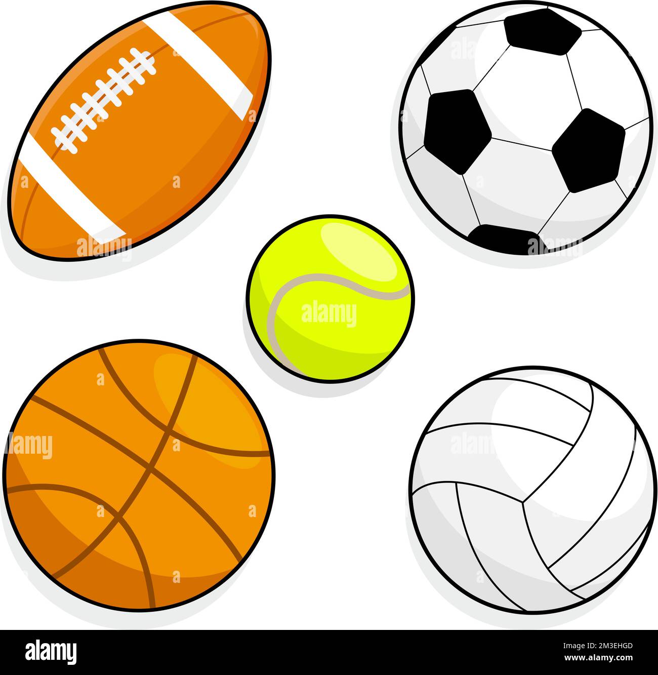 Set of soccer, basketball, tennis, volleyball and rugby sport balls ...