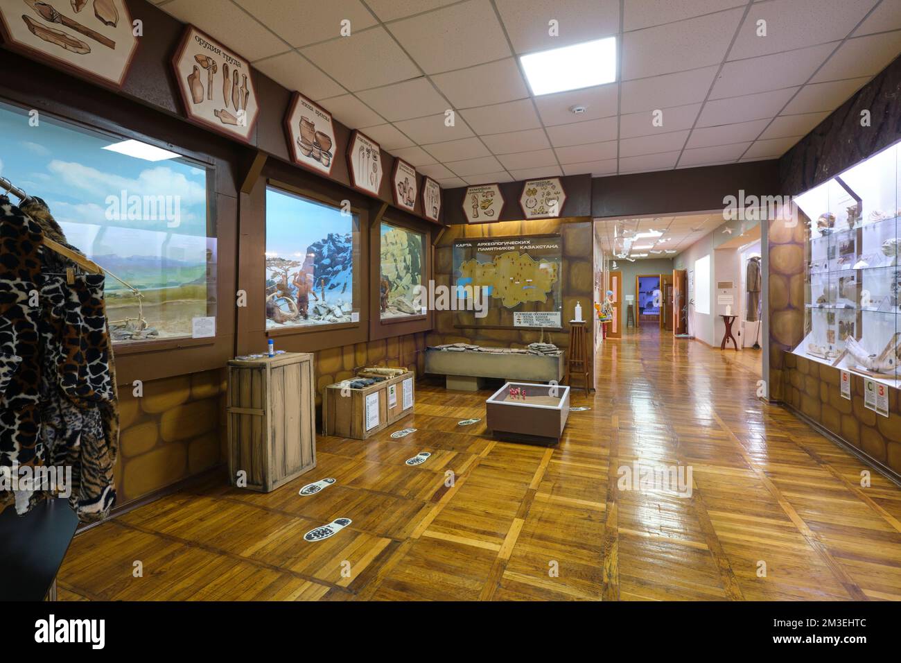 A view of one of the galleries, exhibits. The room with cave man, stone ...