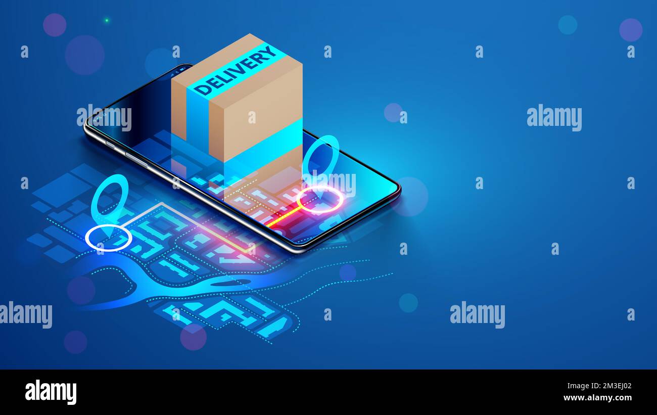 Tracking delivery online order in phone app. Show location courier on ...