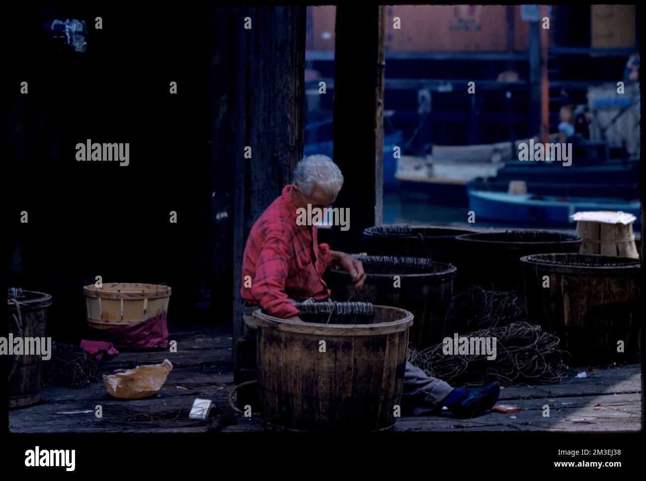 Man working with barrel , Barrels, Ropes. Edmund L. Mitchell Collection ...
