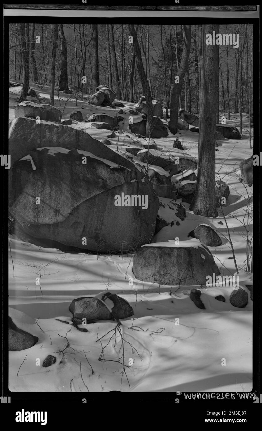 Manchester, snow scene , Rocks, Trees, Snow. Samuel Chamberlain ...