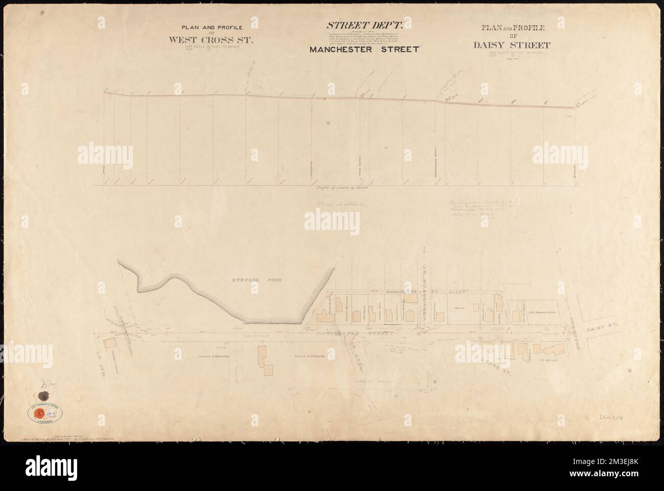 Manchester Street : Plan and profile of West Cross St. : Plan and ...