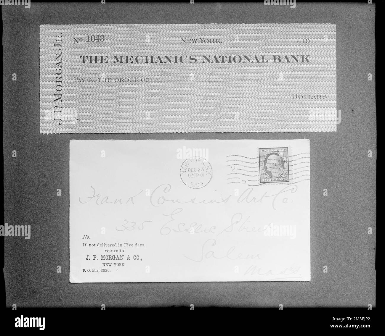 Manuscript, check drawn by J.P. Morgan, December 23, 1909 , Checks ...