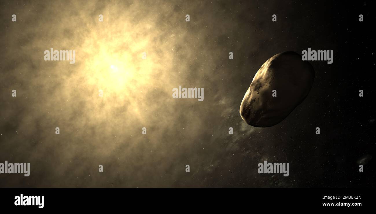 Styx orbiting in the outer space with solar atmosphere at background ...