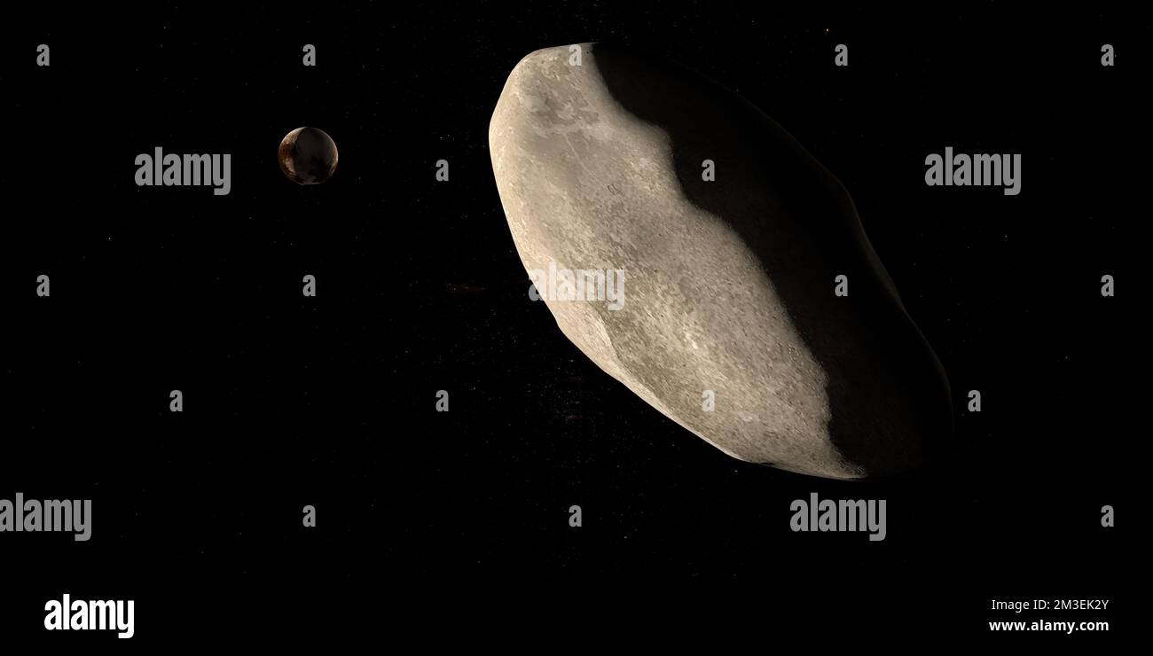 Styx moon orbiting in the outer space with Pluto planet Stock Photo - Alamy