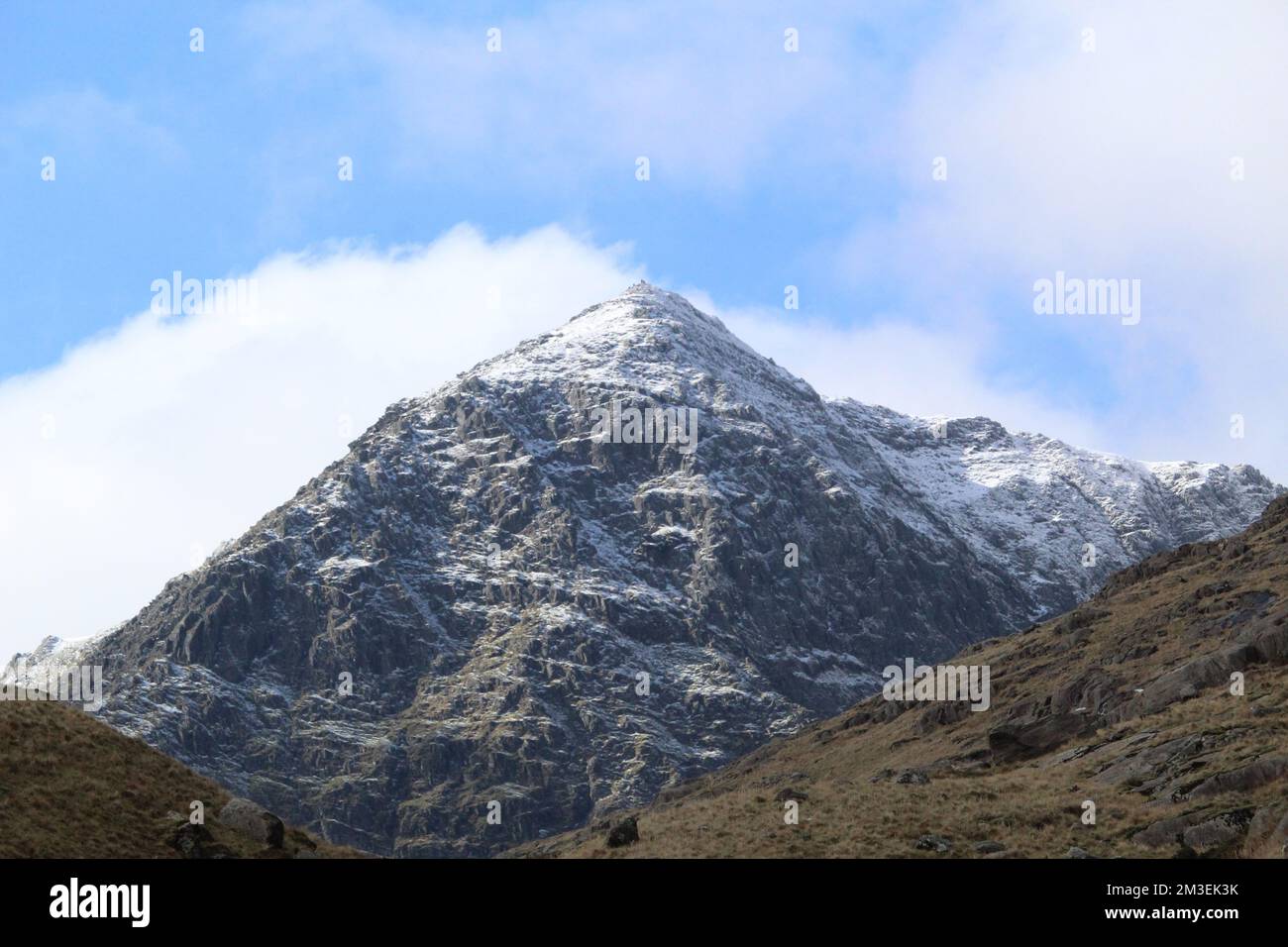 An aerial view of the South East face of Mount Snowdon in Wales Stock ...