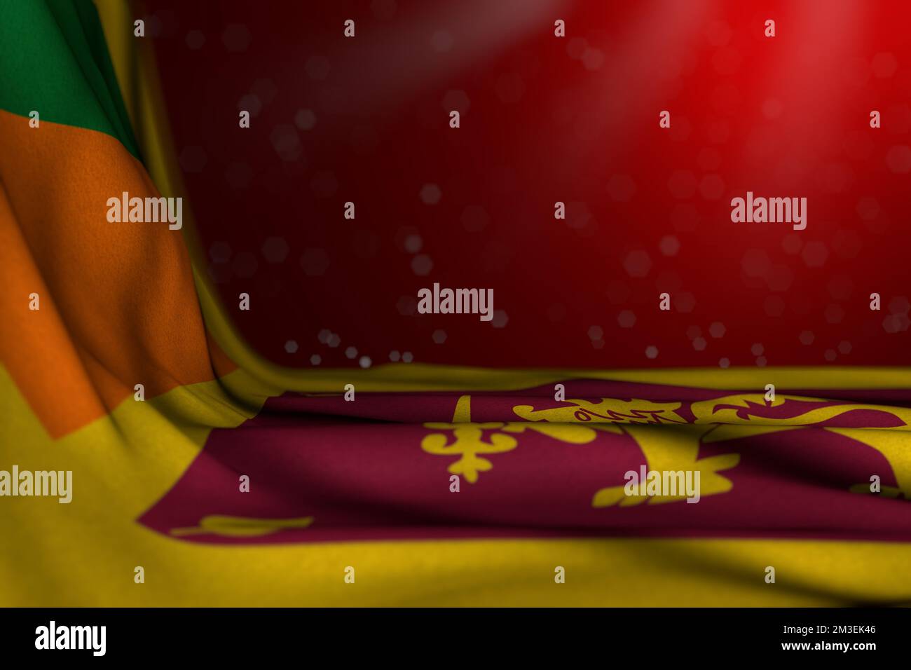 cute dark photo of Sri Lanka flag lying in corner on red background ...