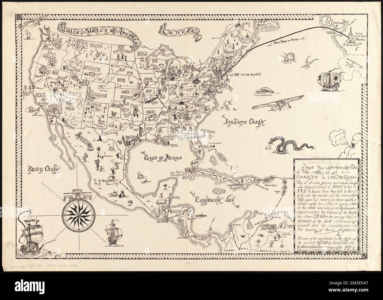 Map in commemoration of the travels of Charles A. Lindbergh , United ...