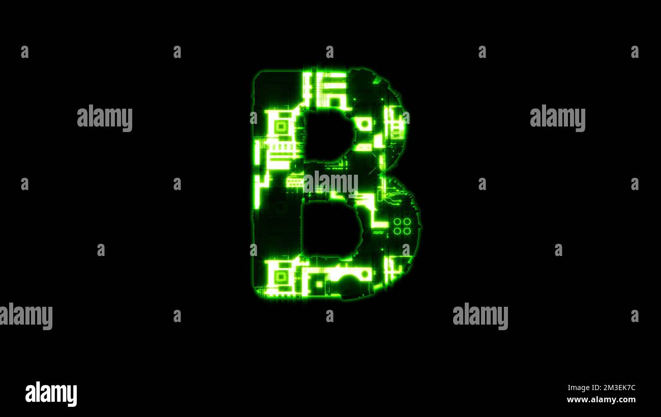 letter B, glowing high tech digital cyberpunk green alphabet on black ...