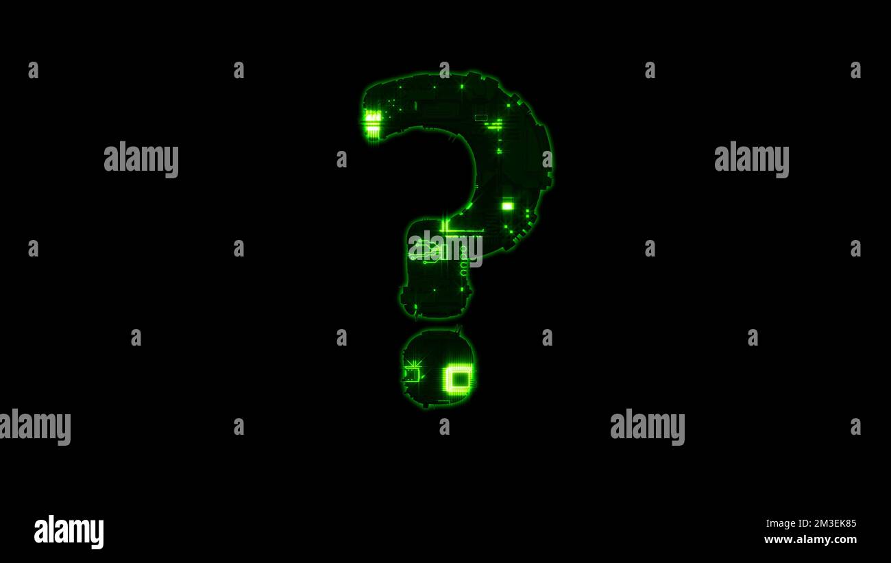 question mark, shining hi-tech digital cyber punk green alphabet on ...