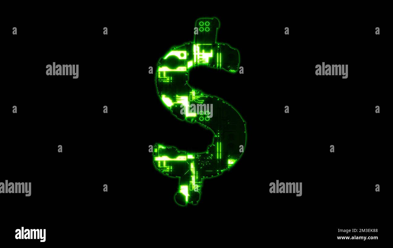 dollar - peso sign, glowing high tech digital cyberpunk green alphabet ...
