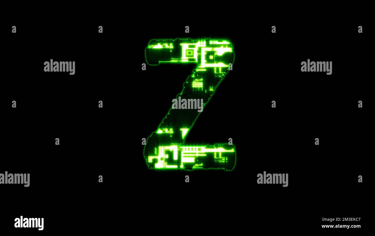 letter Z, shining high tech digital cyber punk green font on black ...