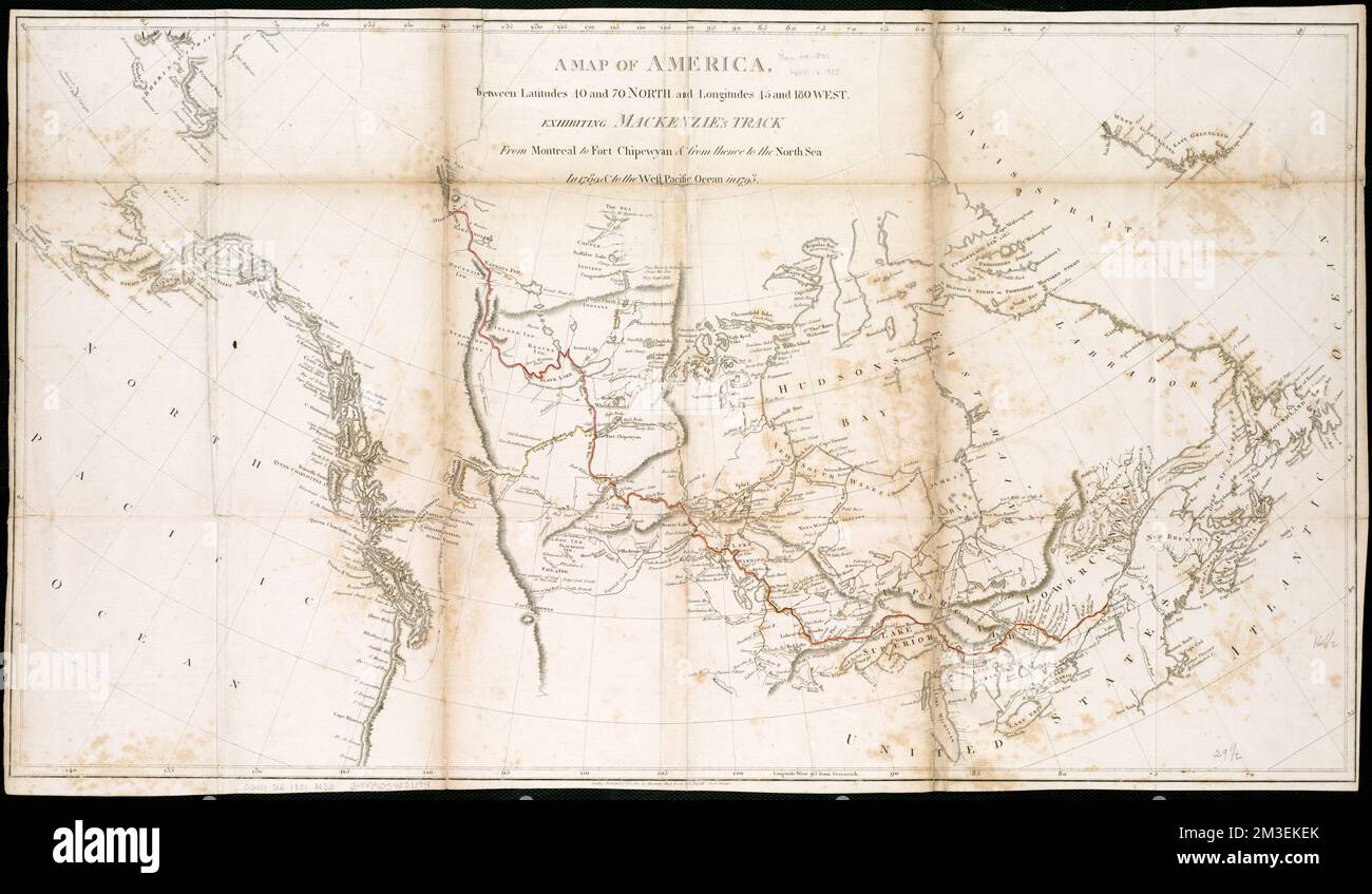 A map of America between latitudes 40 and 70 north and longitudes 45 ...