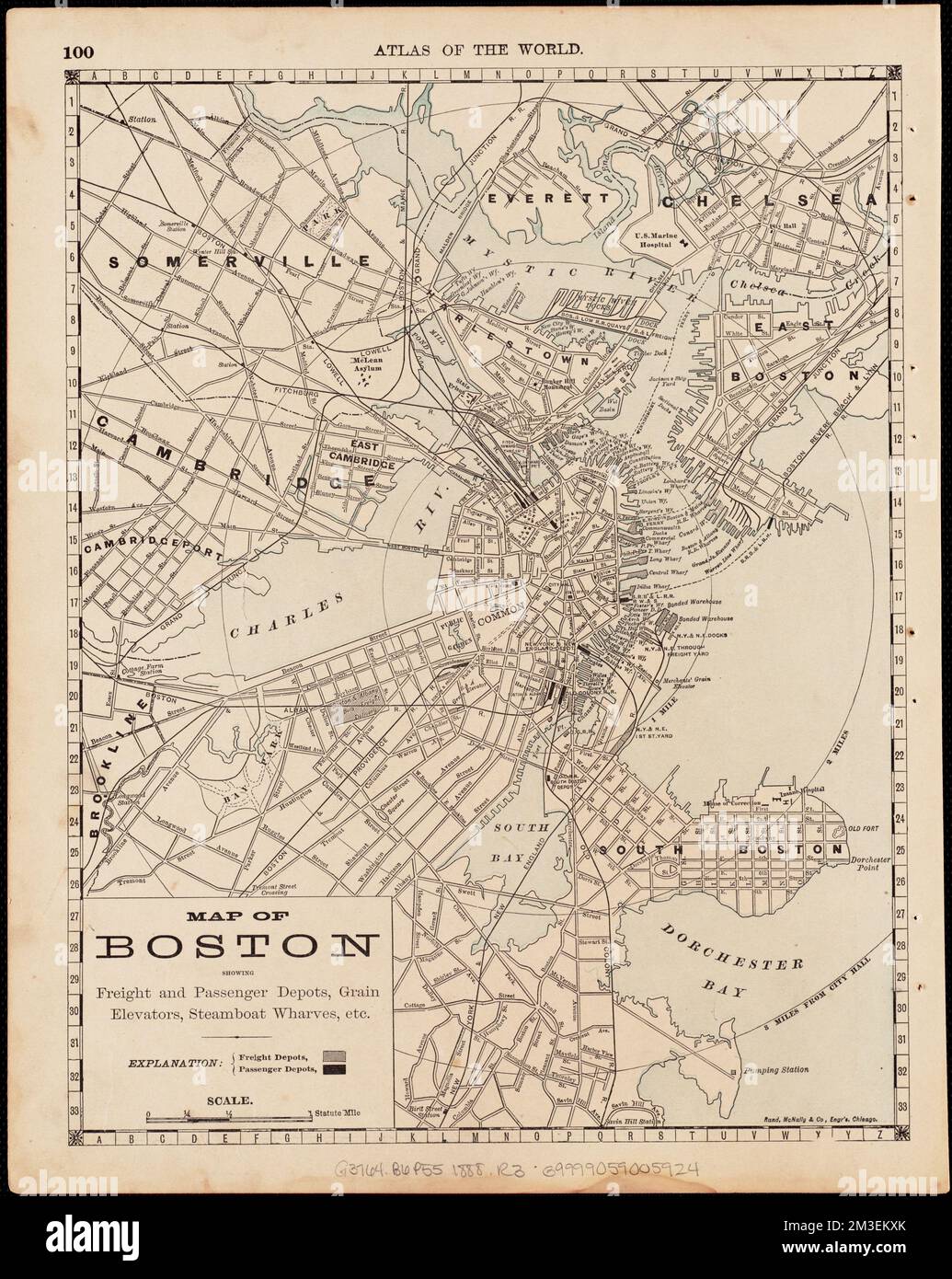 Map of Boston : showing freight and passenger depots, grain elevators ...