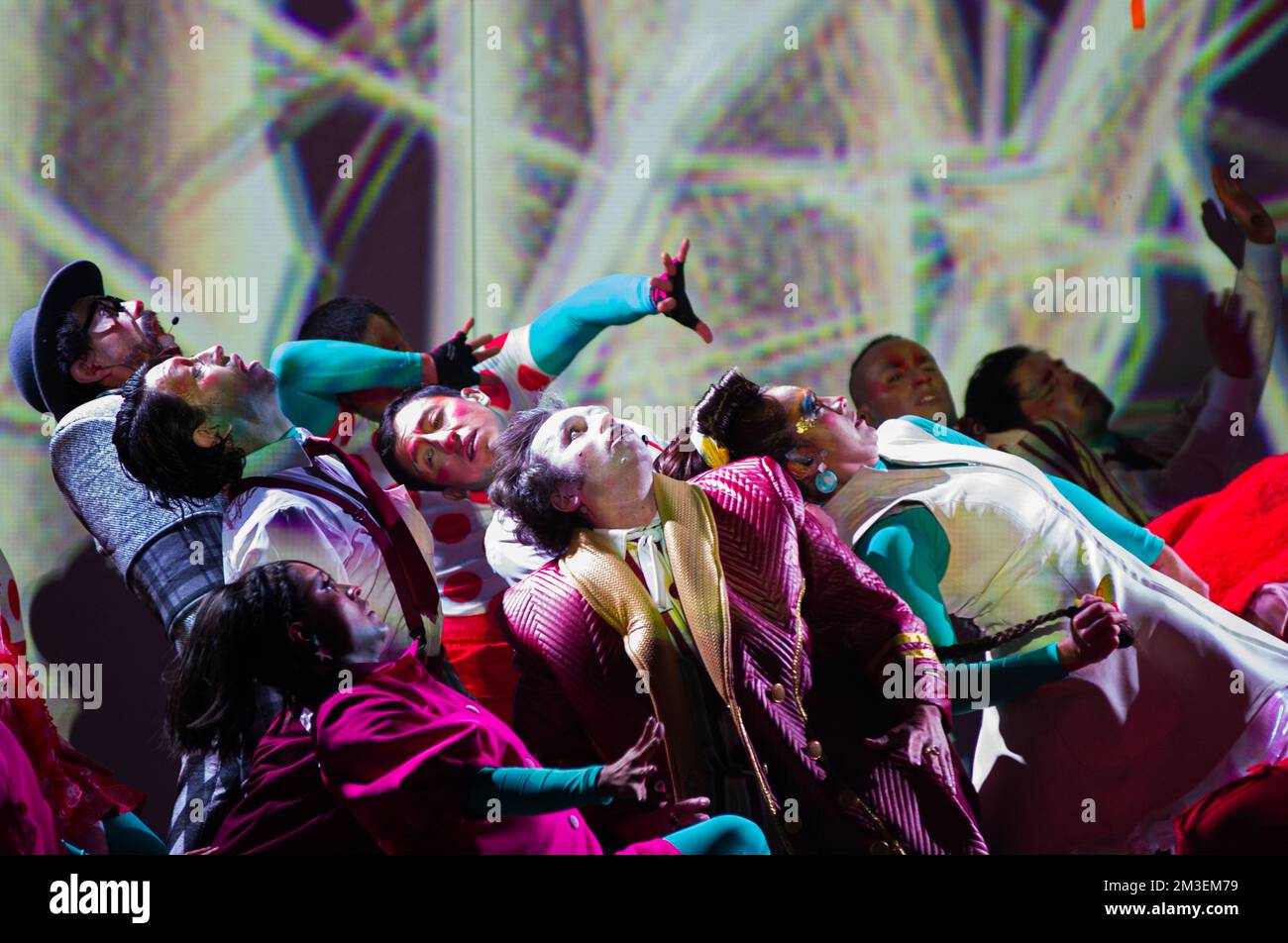 Actors perform during the Christmas play 'The tree of abundance' at ...