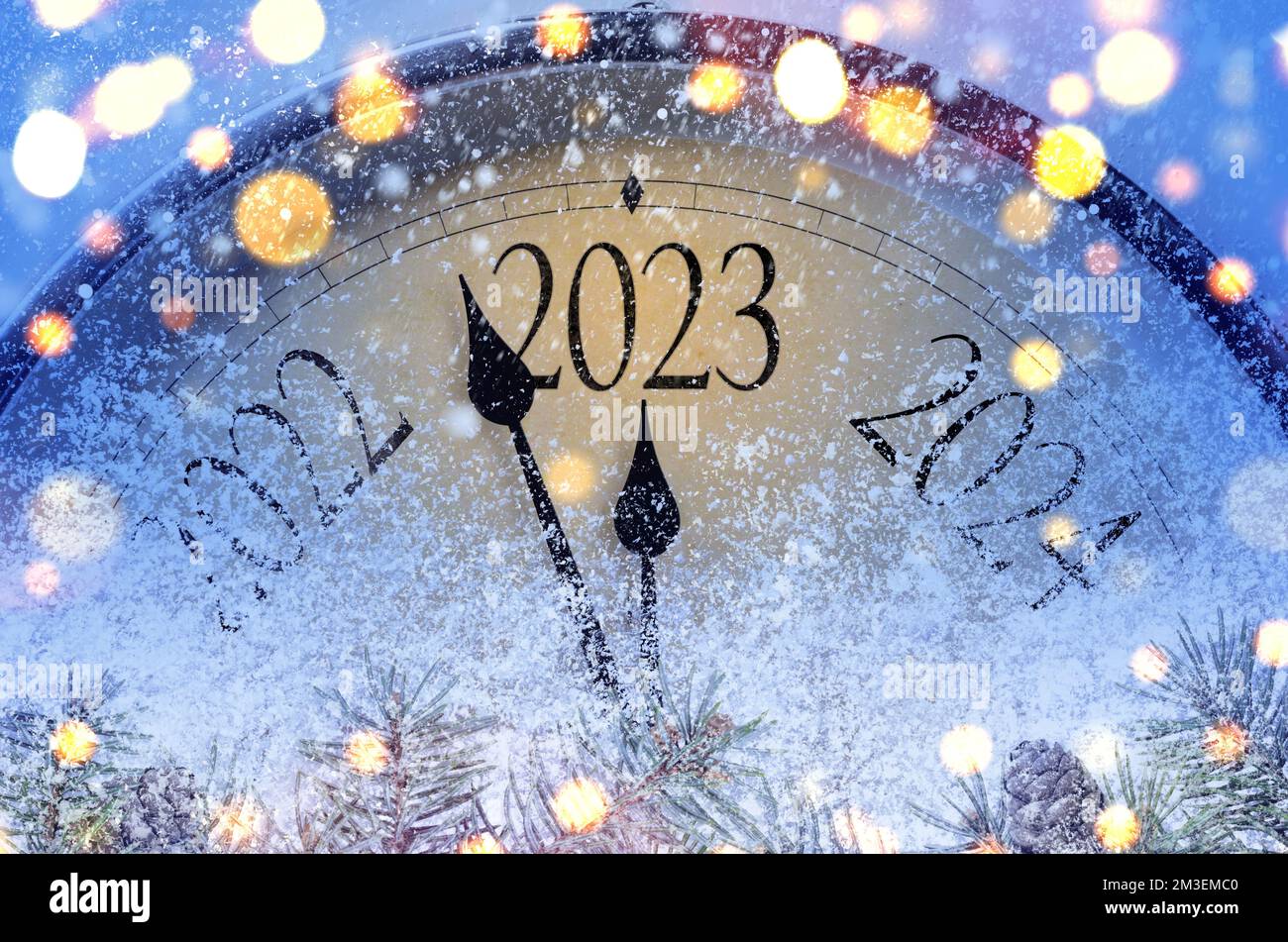Countdown to midnight. Retro style clock counting last moments before ...