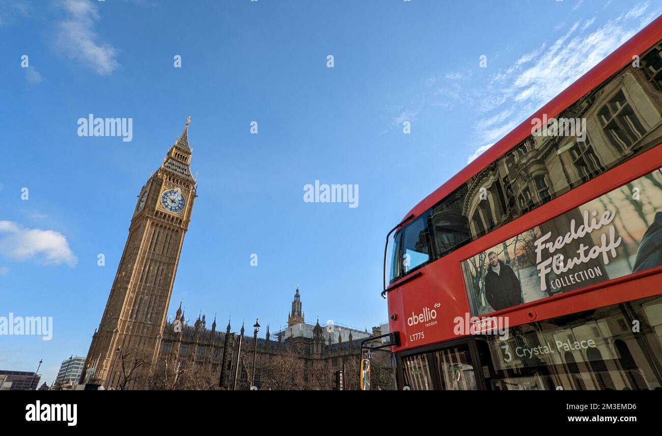Big Ben and red London bus Stock Photo - Alamy