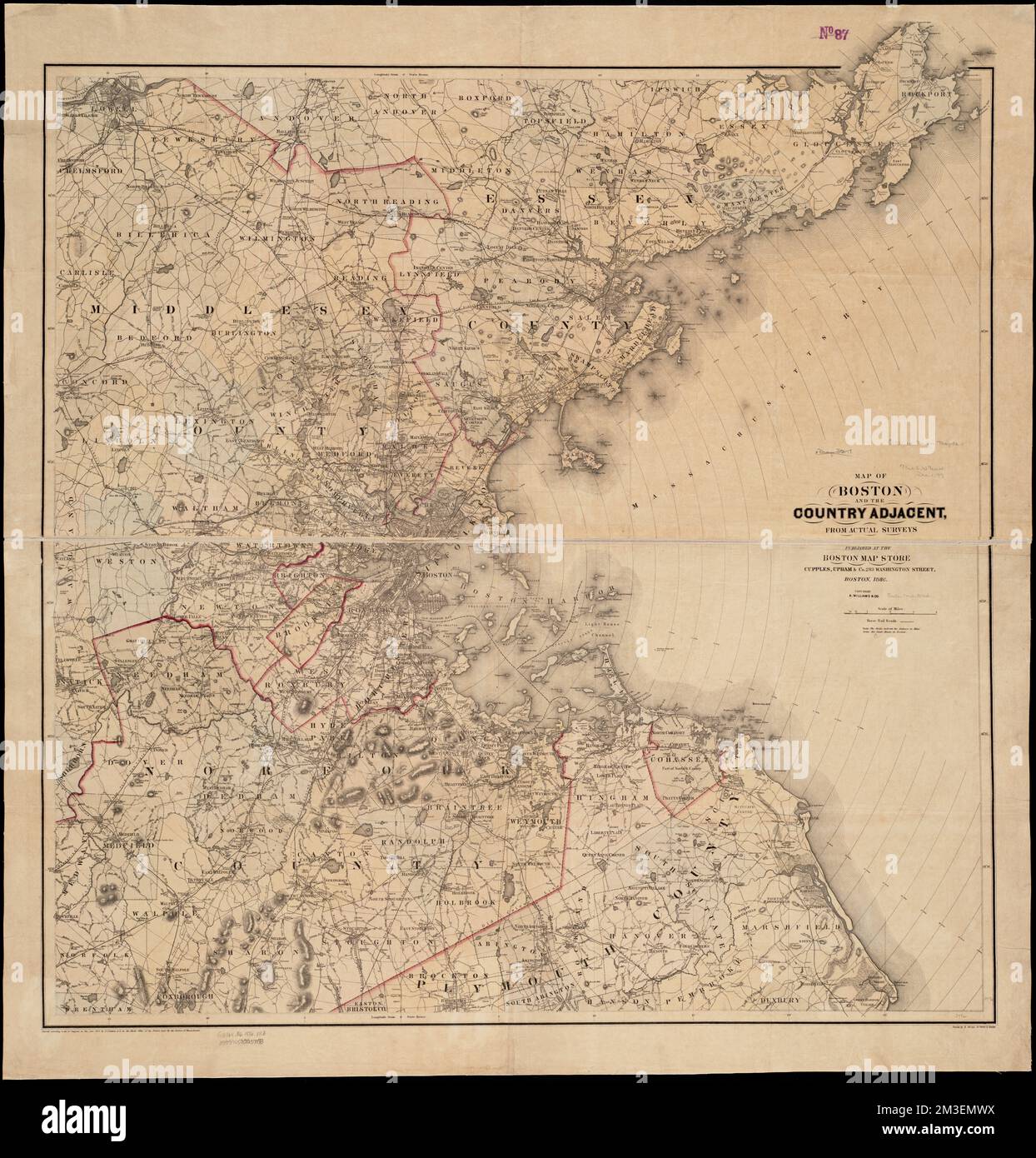 Map of Boston and the country adjacent, from actual surveys , Boston ...