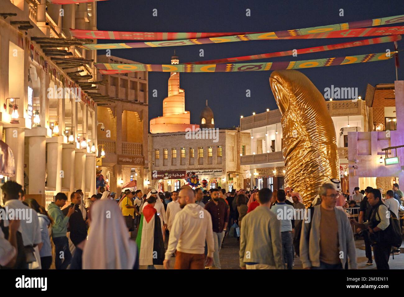 Doha, Katar. 12th Dec, 2022. In the famous Souq Waqif, bazaar, crowded streets, people, crowded ...