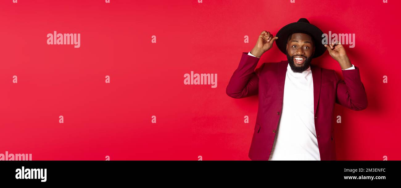 Christmas shopping and people concept. Happy Black man having fun on ...