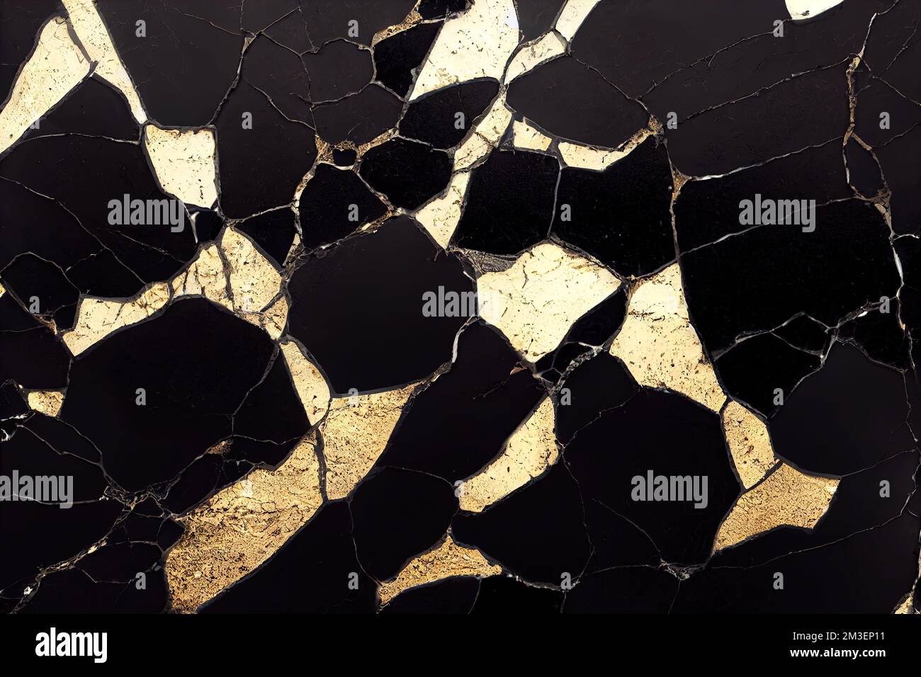 a black and gold mosaic tile with a white border and a gold border on ...