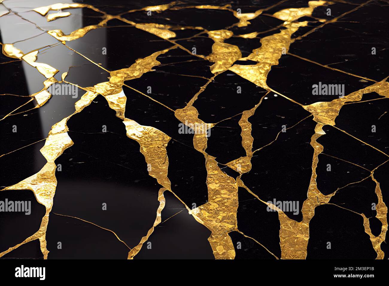 a black and gold table with a black background and gold foiling on it's ...