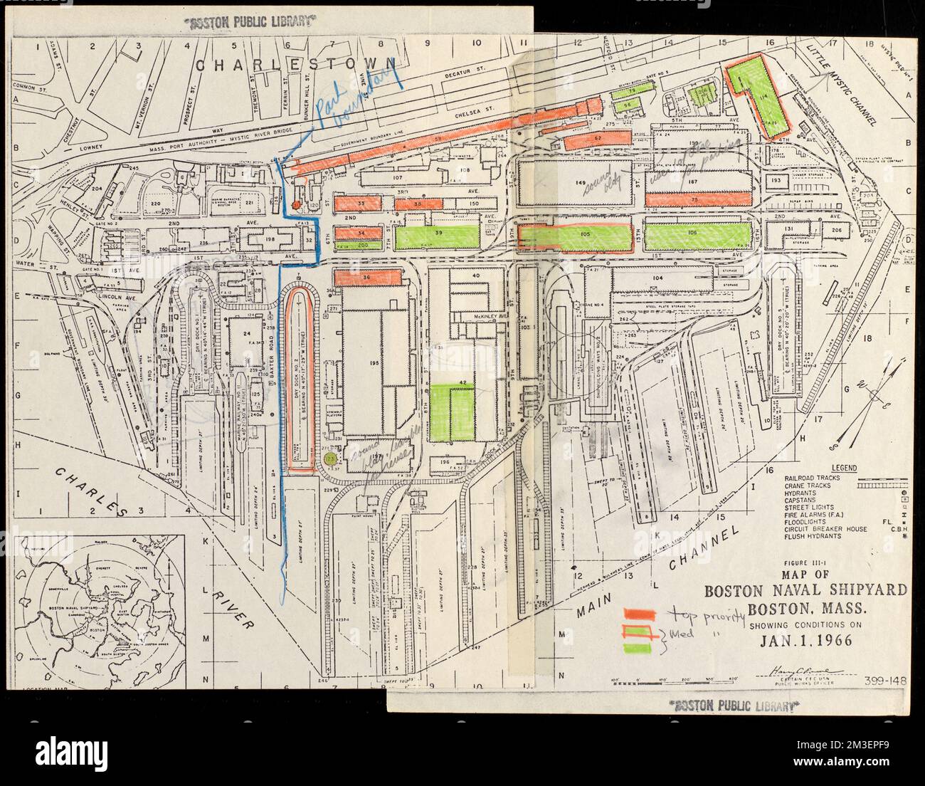 Map of Boston naval shipyard, Boston, Mass. showing conditions on Jan ...