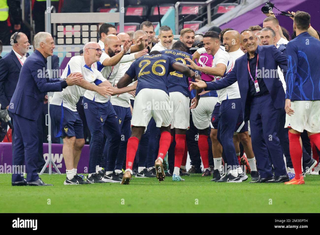 Staff of France celebrate Marcus Thuram and Randal Kolo Muani at full ...