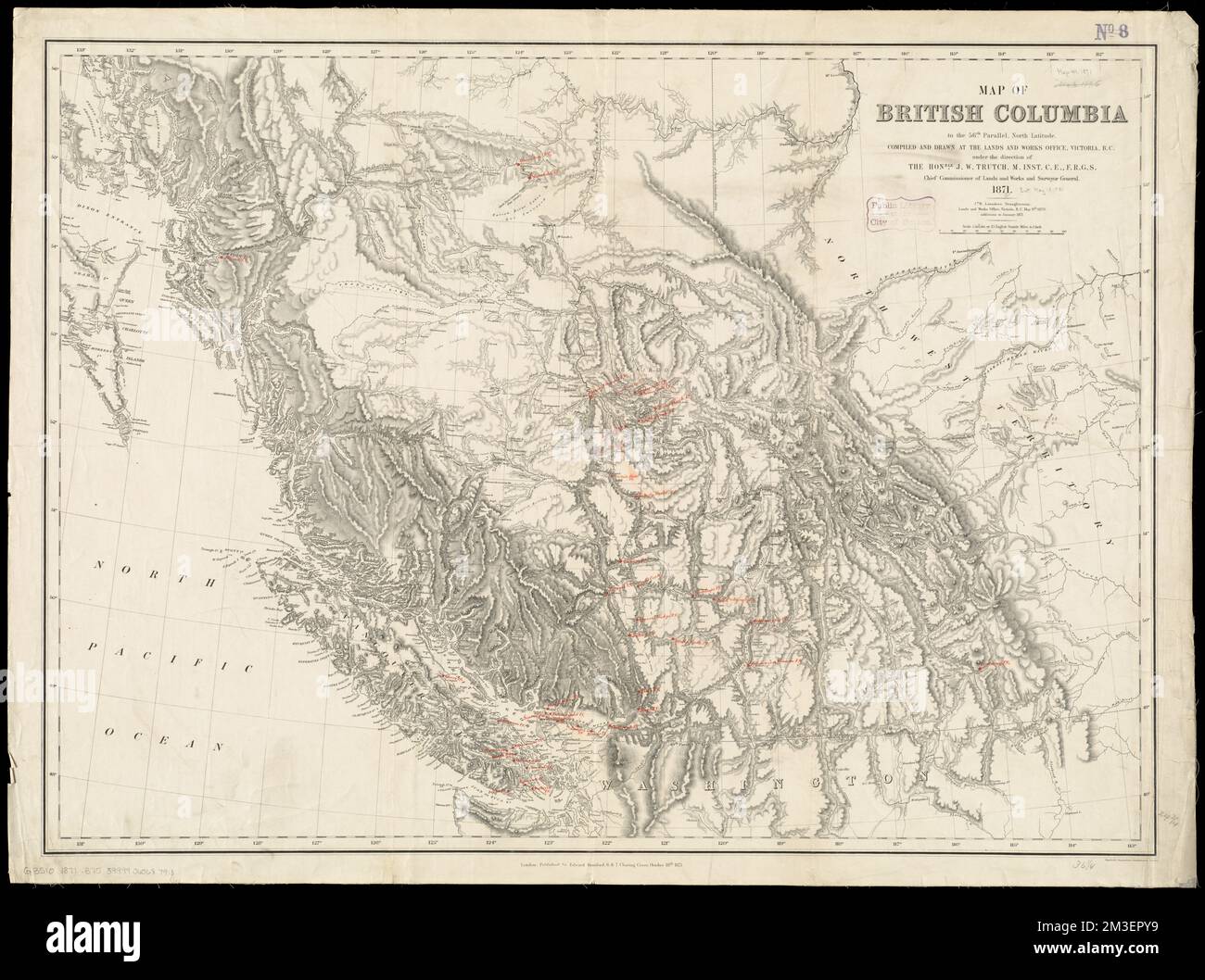 Map of British Columbia to the 56th parallel, north latitude , Post office stations and branches ...