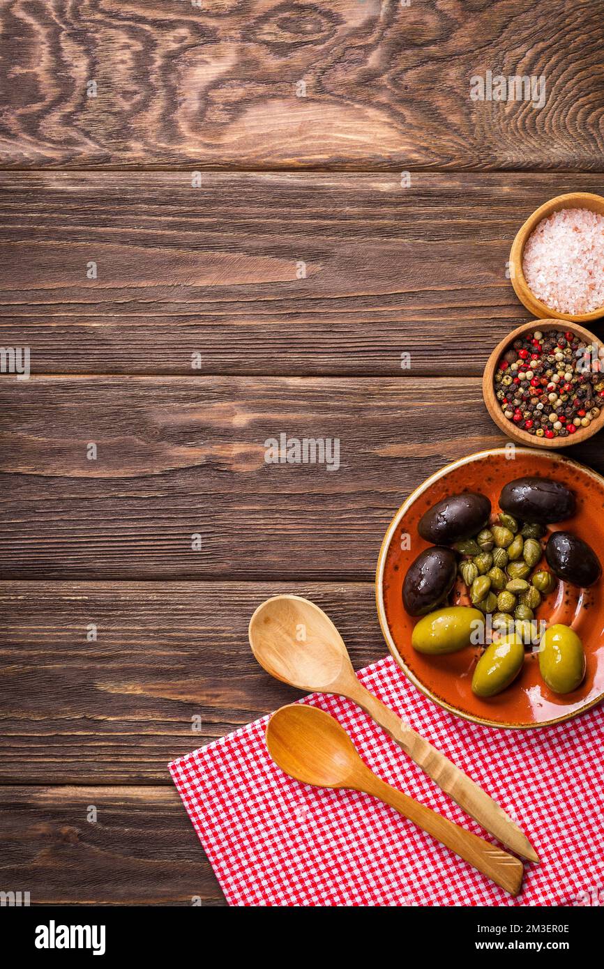 tomato soup on a wooden table, top view with copy space Stock Photo - Alamy