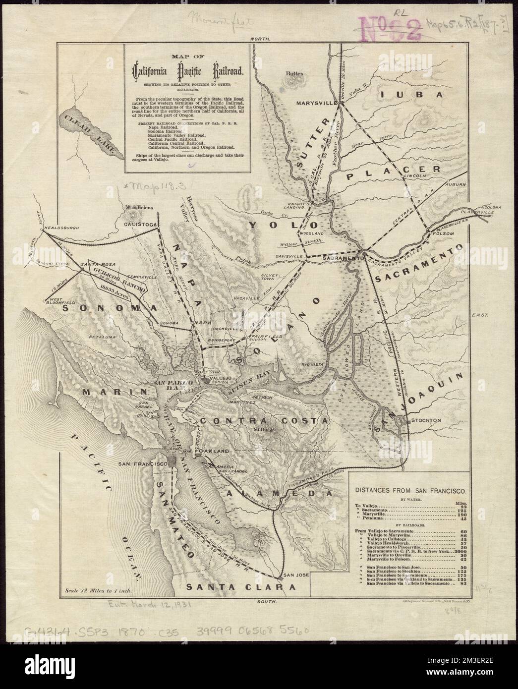 Map of California Pacific Railroad : showing its relative position to ...