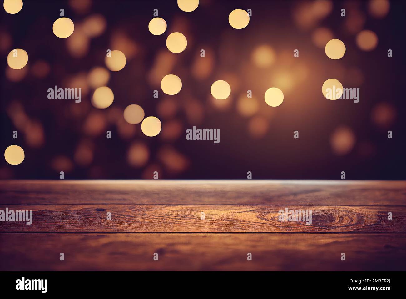 a wooden table with a blurry background of lights in the background and ...