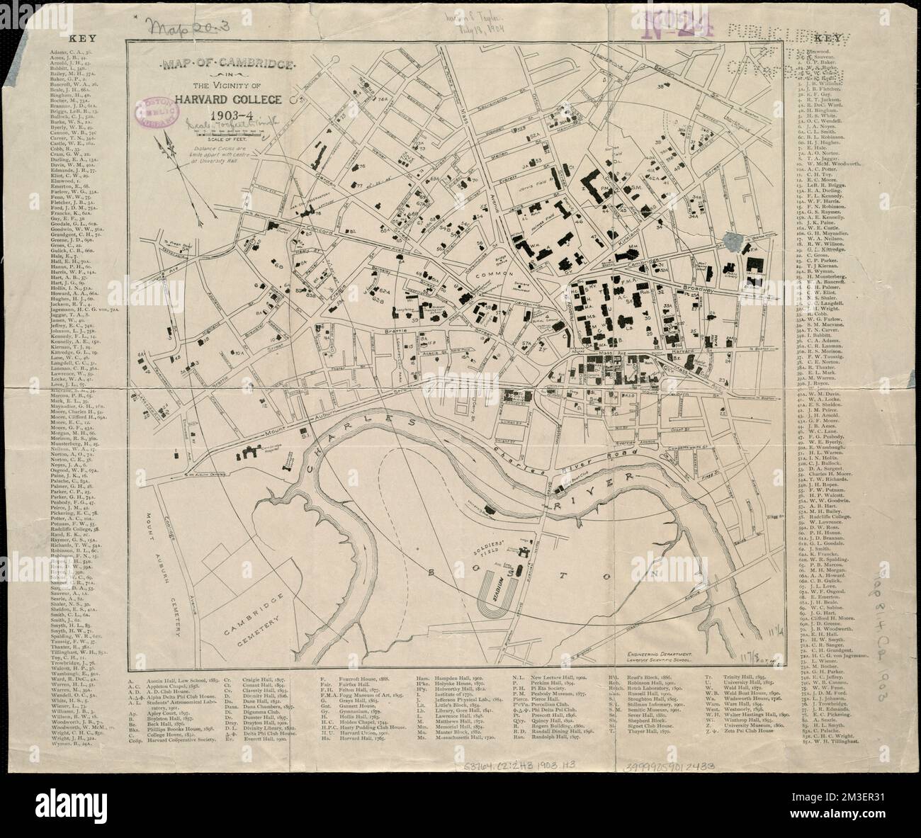 Map of Cambridge in the vicinity of Harvard College 1903-4 , Harvard ...