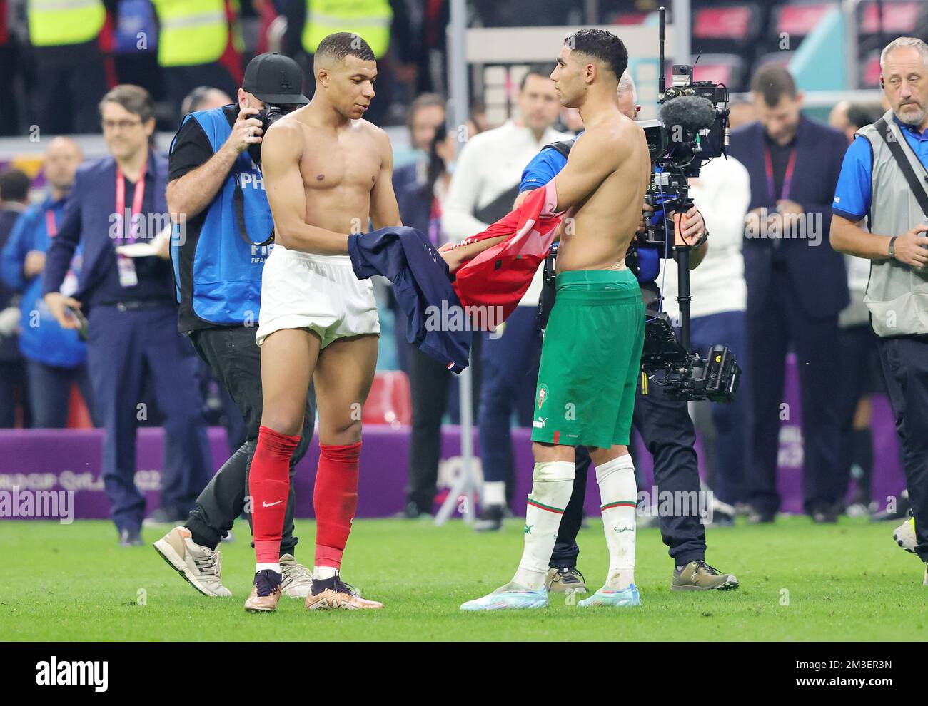 Paris Saint-Germain teammates Kylian Mbappe of France and Achraf Hakimi ...