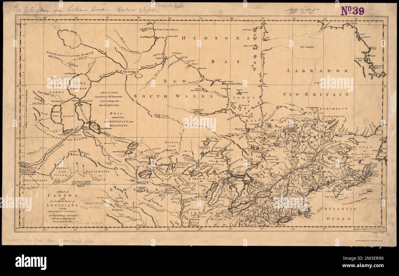 A map of Canada and the north part of Louisiana with the adjacent ...